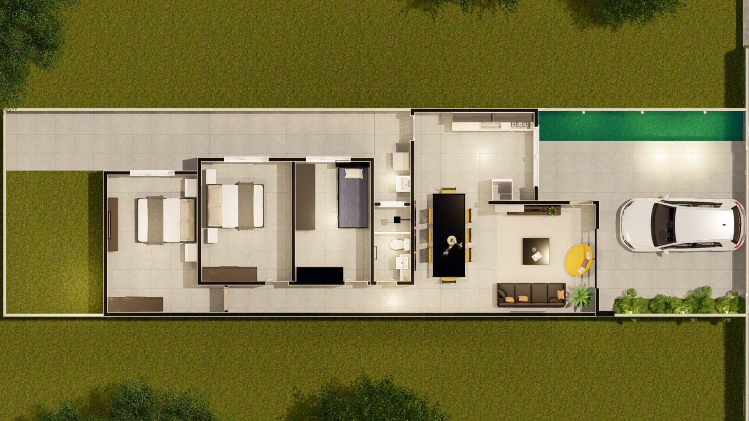 Planta de Casa Térrea 7x25m 3 quartos - Planta na Mão