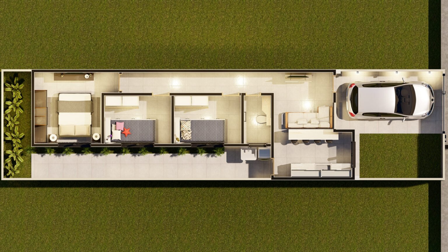 Planta de Casa Térrea 5x20m 3 quartos - Planta na Mão